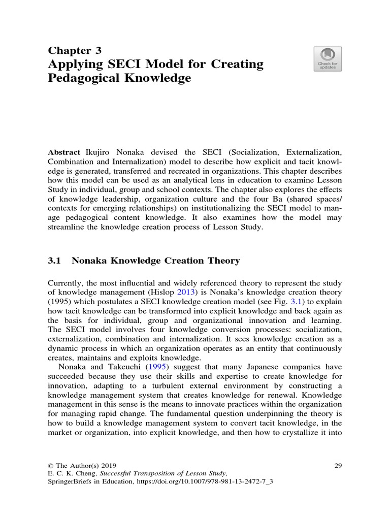 Applying SECI Model For Creating Pedagogical Knowledge: 3.1 Nonaka Knowledge Creation Theory ...