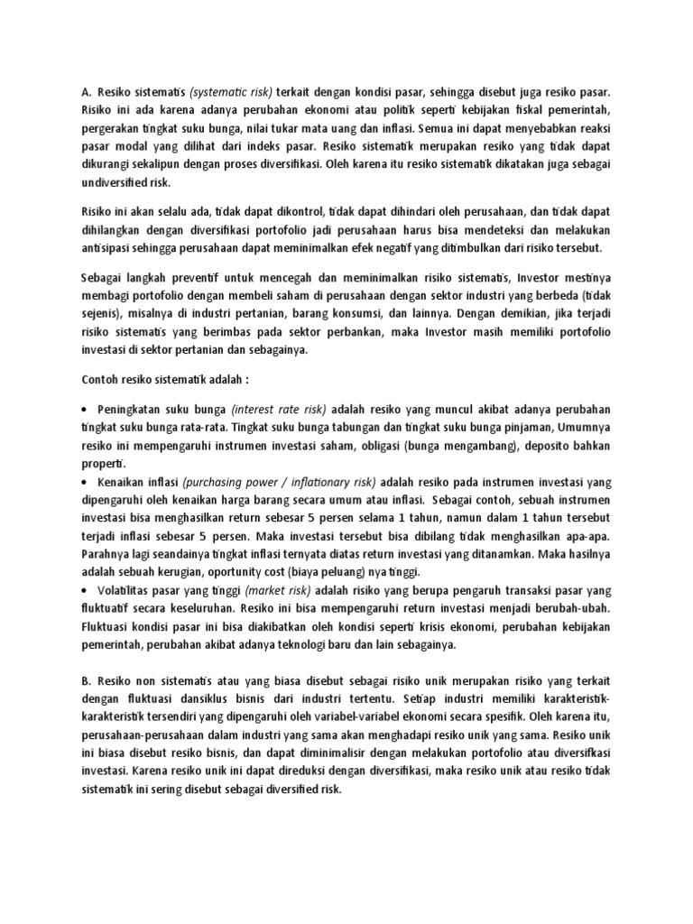 Risiko Investasi: Sistematis & Non-Sistematis | PDF