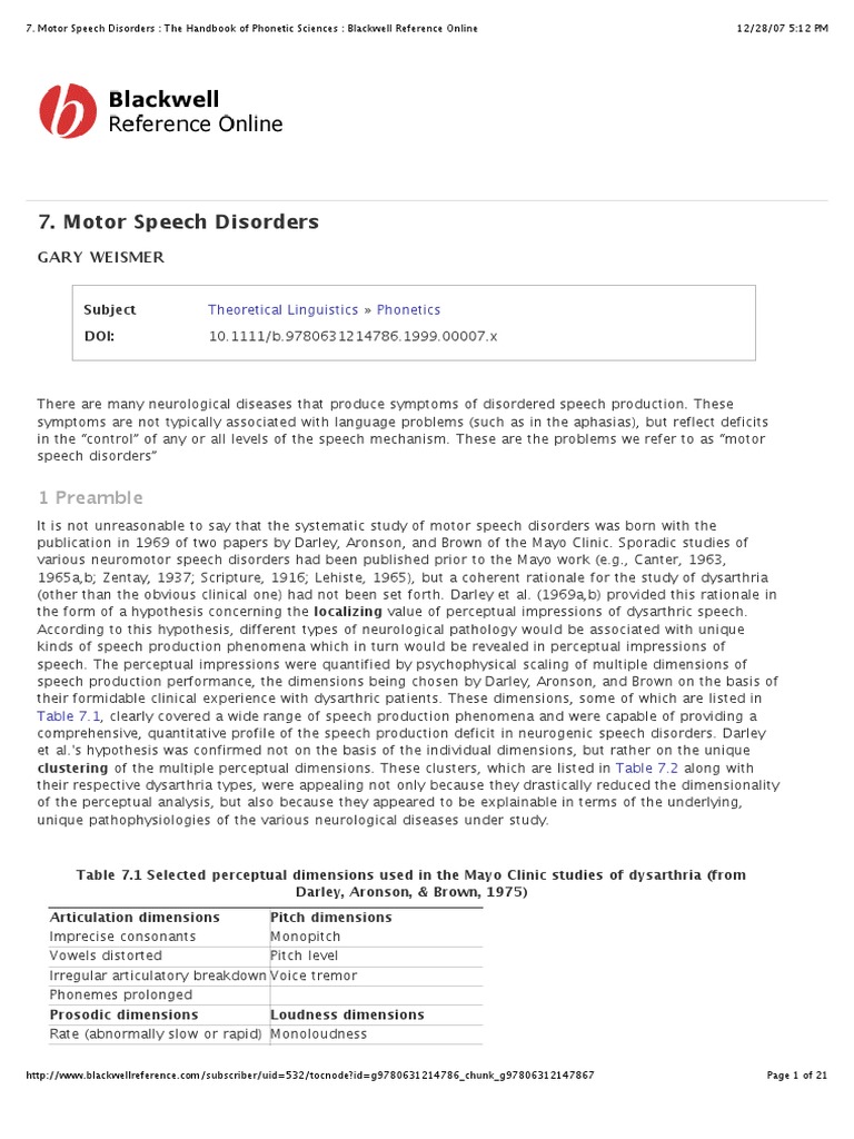Motor Speech Disorders - The Handbook of Phonetic Sciences - Blackwell ...