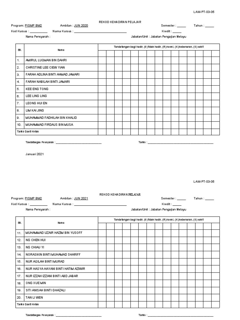 BM2 - LAM-PT-03-05 - Kehadiran EOMS | PDF