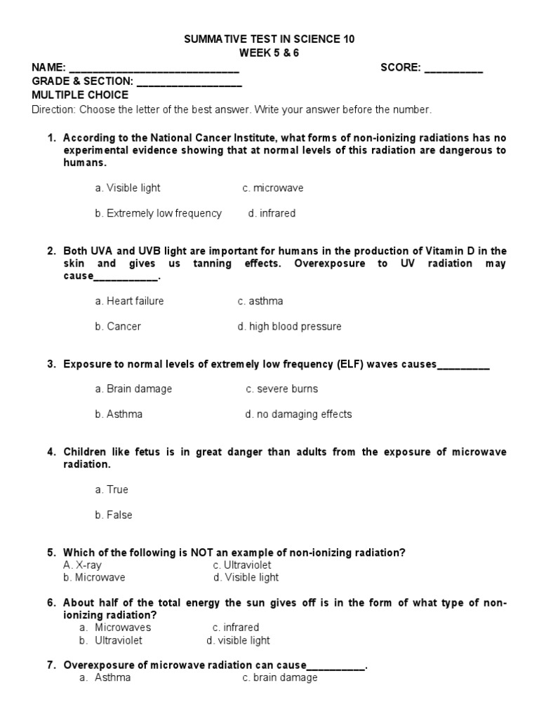 SUMMATIVE TEST IN SCIENCE 10 Week 5 & 6 | PDF | Ultraviolet ...