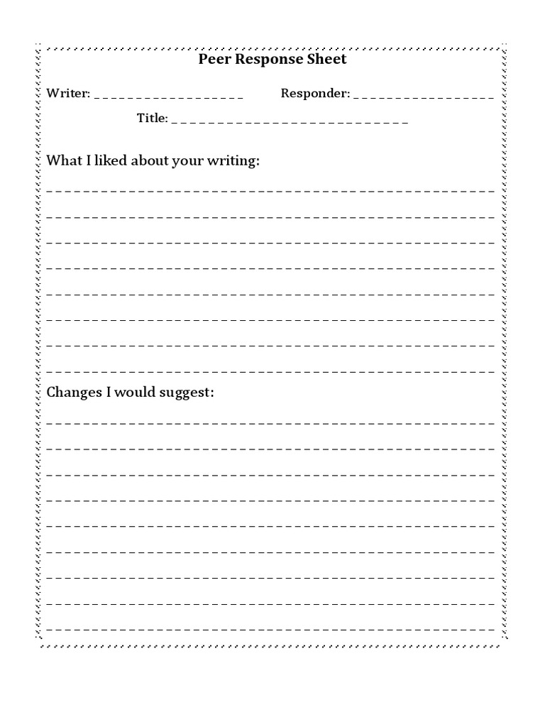 Peer Response Sheet: Writer: - Responder: - Title | PDF