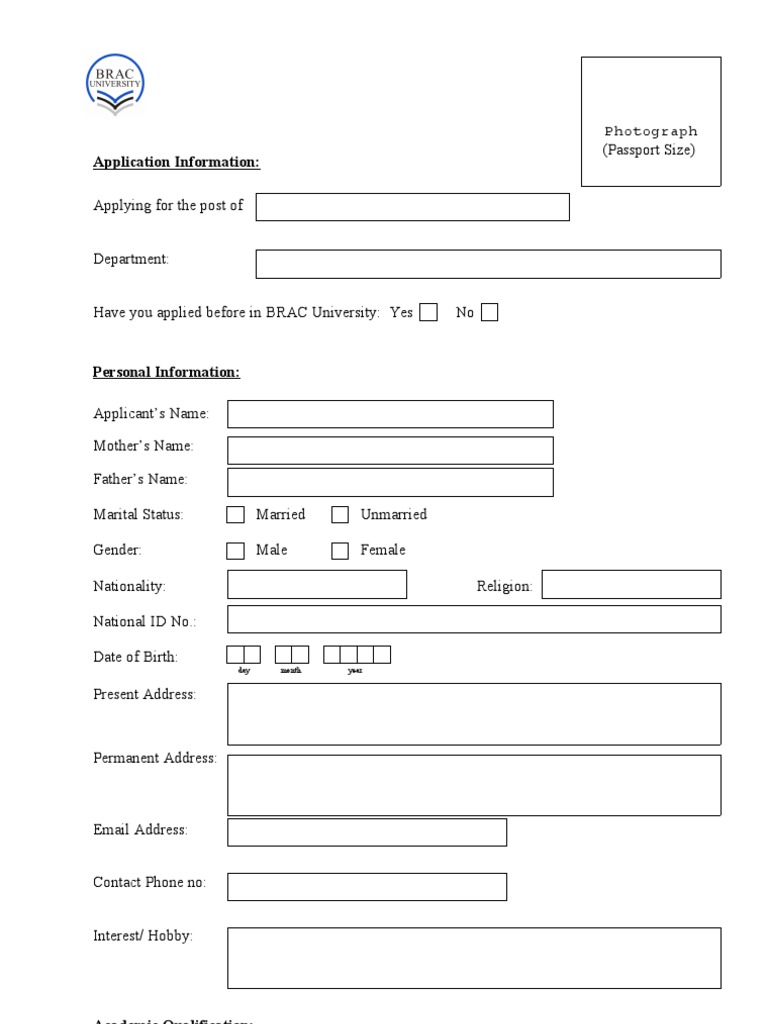 BRAC Job Application Form Details | PDF