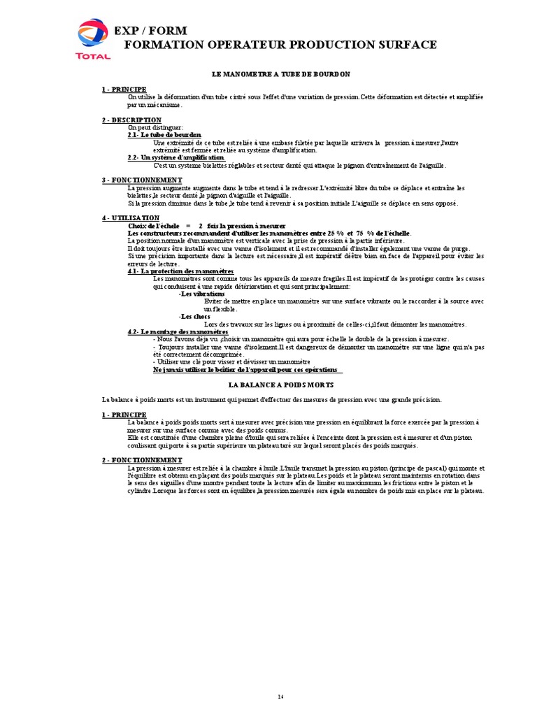 Mesures de pression et manomètres | PDF | mesure de pression | Pression