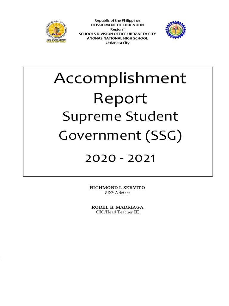 Accomplishment: Supreme Student Government (SSG) 2020 - 2021 | PDF ...