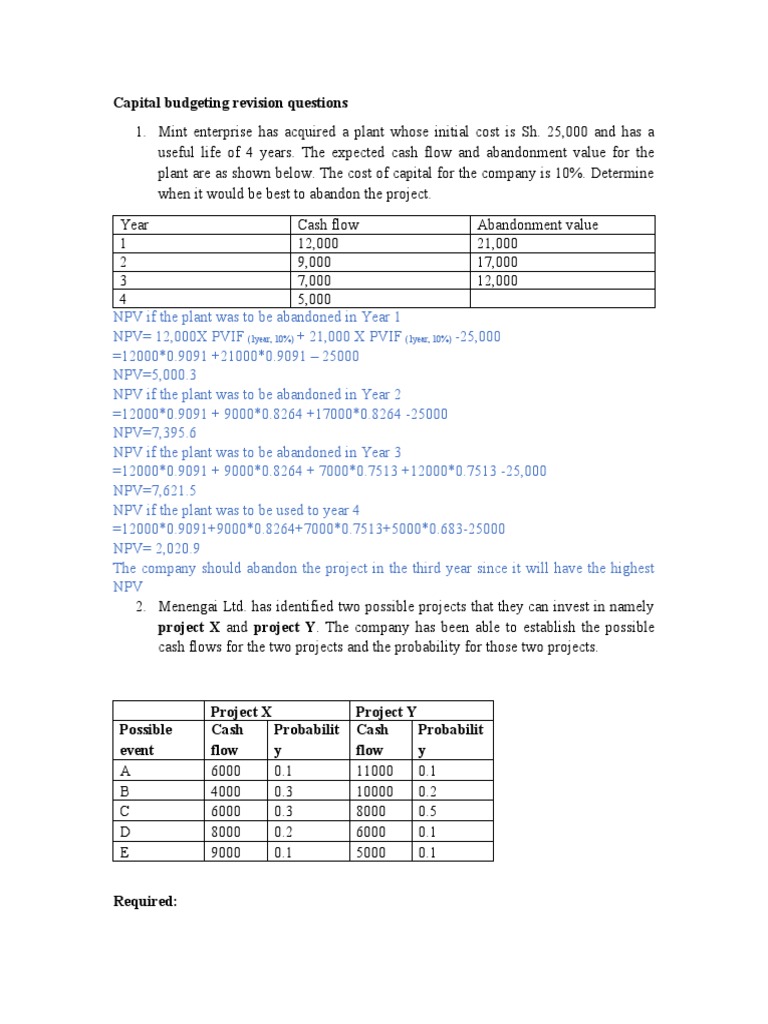 Solutions For Capital Budgeting Questions | PDF | Net Present Value ...