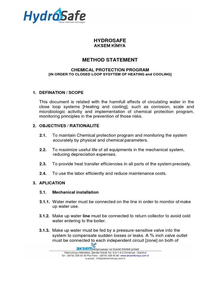 Method Statement For Chemical Protection Program | PDF | Corrosion | Tin