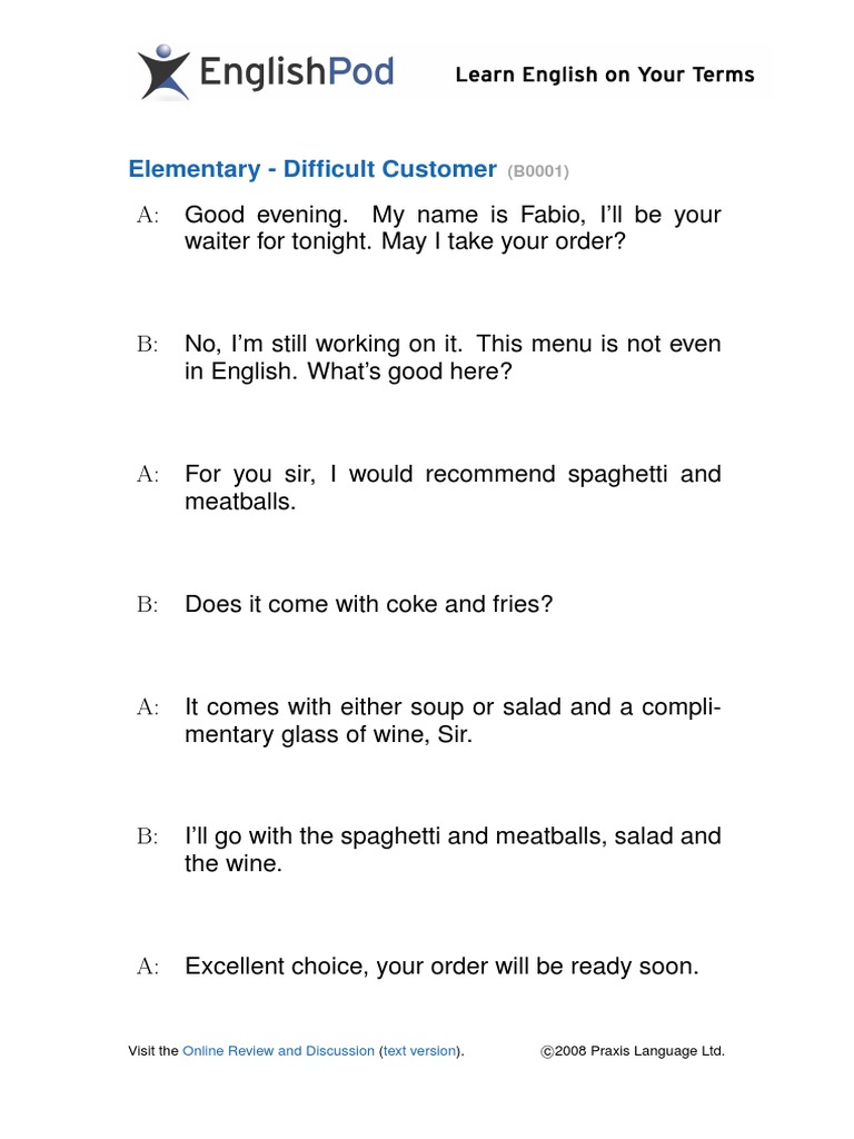 01 Difficult Customer | PDF | Waiting Staff | Adjective