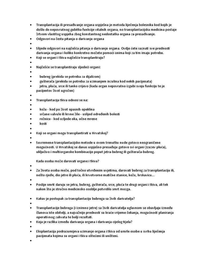 Bilješke Za Prezentaciju - Transplantacija Tkiva I Organa | PDF