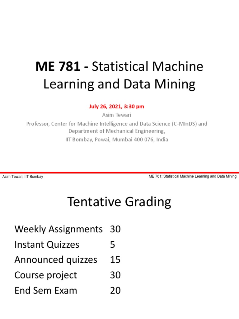 ME 781 Statistical Machine Learning Course Syllabus | PDF