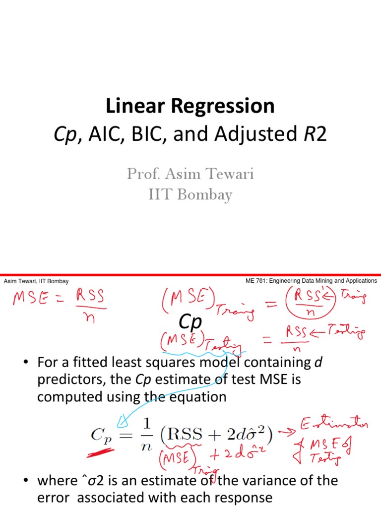 16 Linear Regression - CP, AIC, BIC, and Adjusted R2 - PCA | PDF | Akaike Information Criterion ...