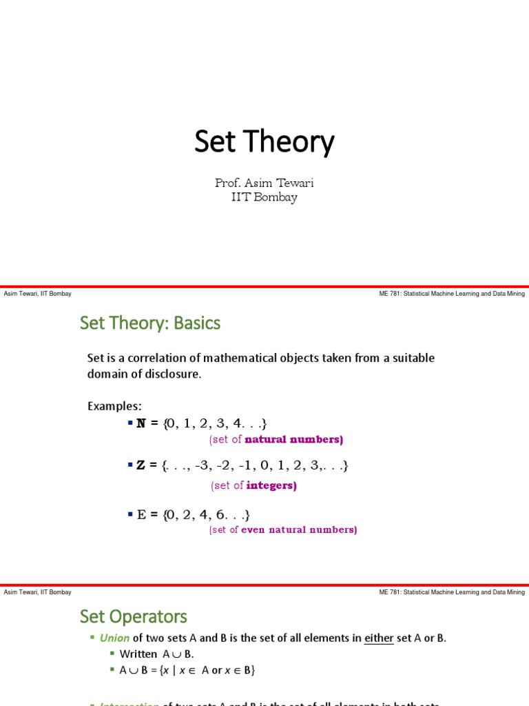 Set Theory: Prof. Asim Tewari IIT Bombay | PDF | Random Variable | Mathematical Objects