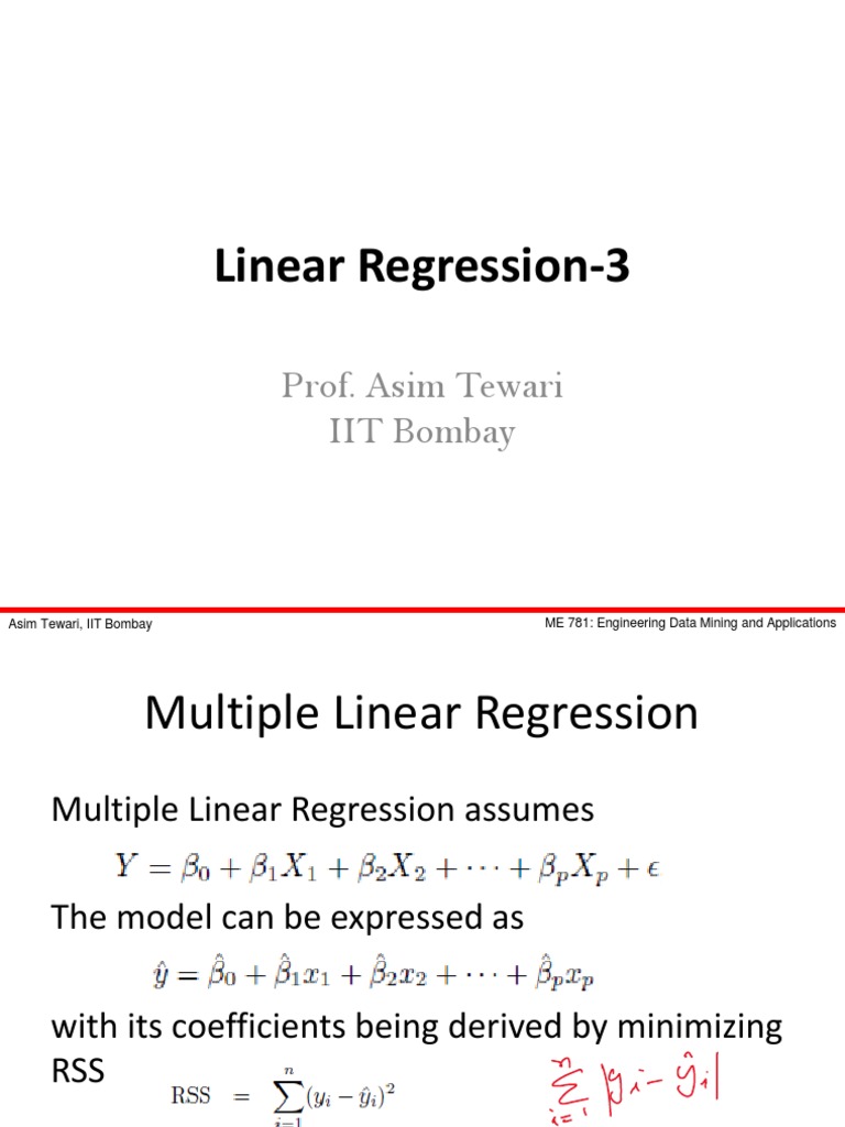 Linear Regression-3: Prof. Asim Tewari IIT Bombay | PDF | Regression Analysis | Errors And Residuals
