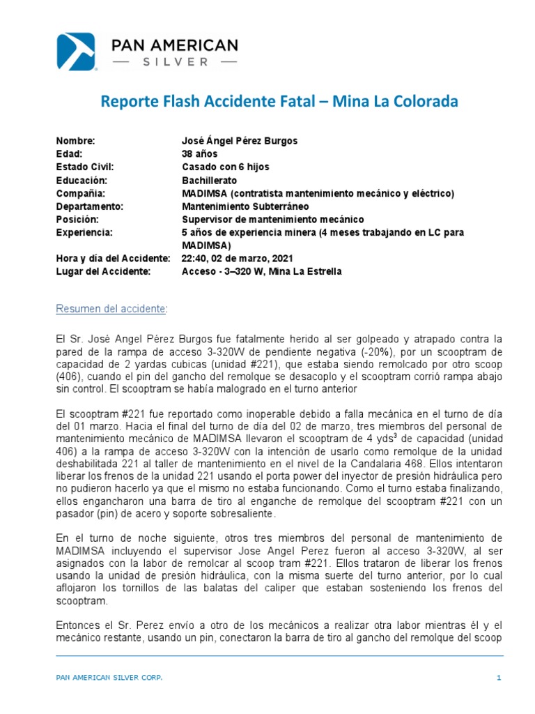 Spanish - Reporte Flash - Fatalidad Mina LC Marzo 02 2021 Final | PDF