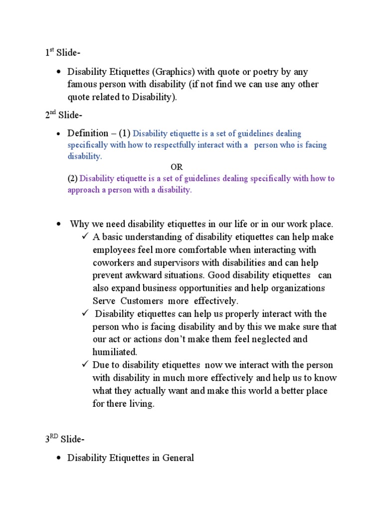 Disability Etiquette Is A Set of Guidelines Dealing Specifically With ...