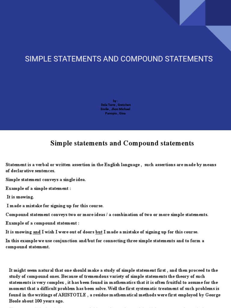 Simple Statements and Compound Statements | PDF | Truth | Variable ...