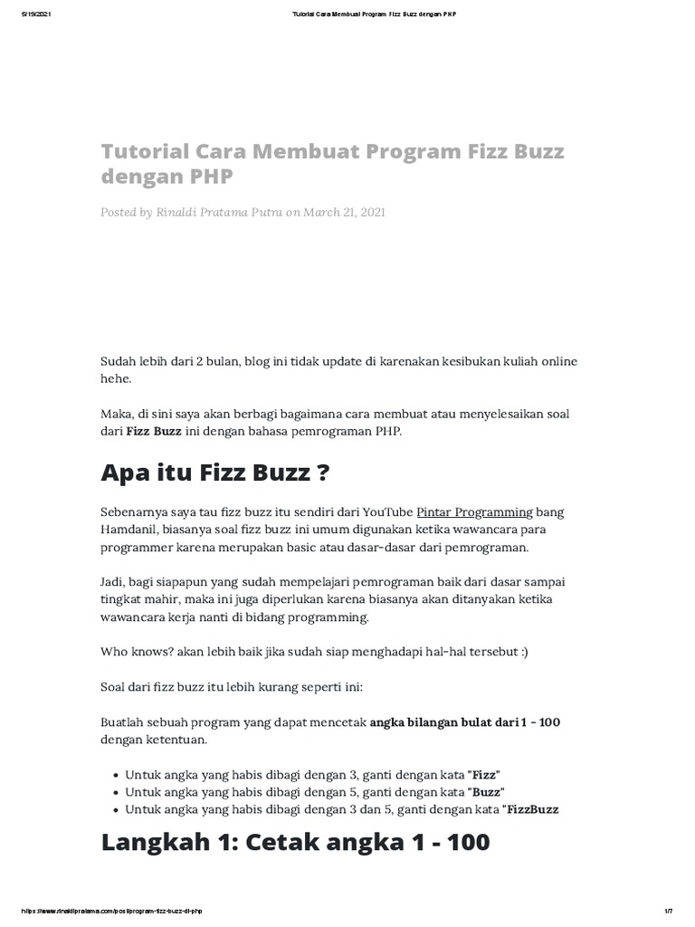 Tutorial Cara Membuat Program Fizz Buzz Dengan PHP | PDF