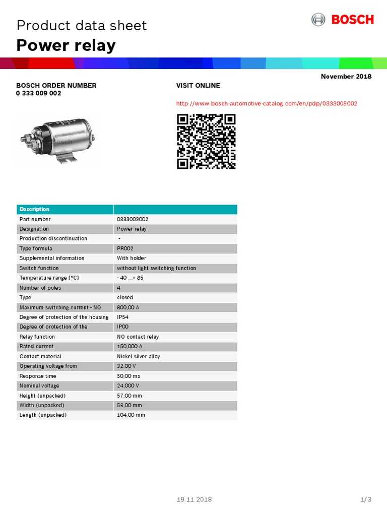 Bosch Power Relay 0333009002 Data Sheet | PDF | Manufactured Goods ...