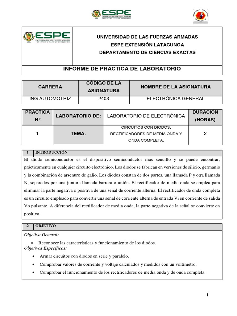 Informe Laboratorio Diodos | PDF | Rectificador | Diodo
