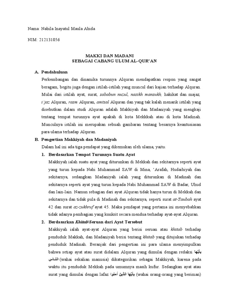 Makki Dan Madani Sebagai Cabang Ulumul Quran | PDF