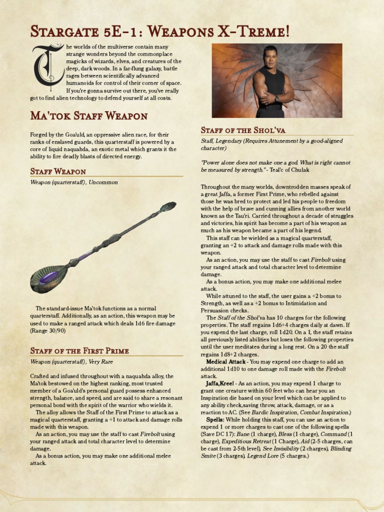 Stargate 5E-1: Weapons X-Treme!: Ma'tok Staff Weapon | PDF | Mythology ...