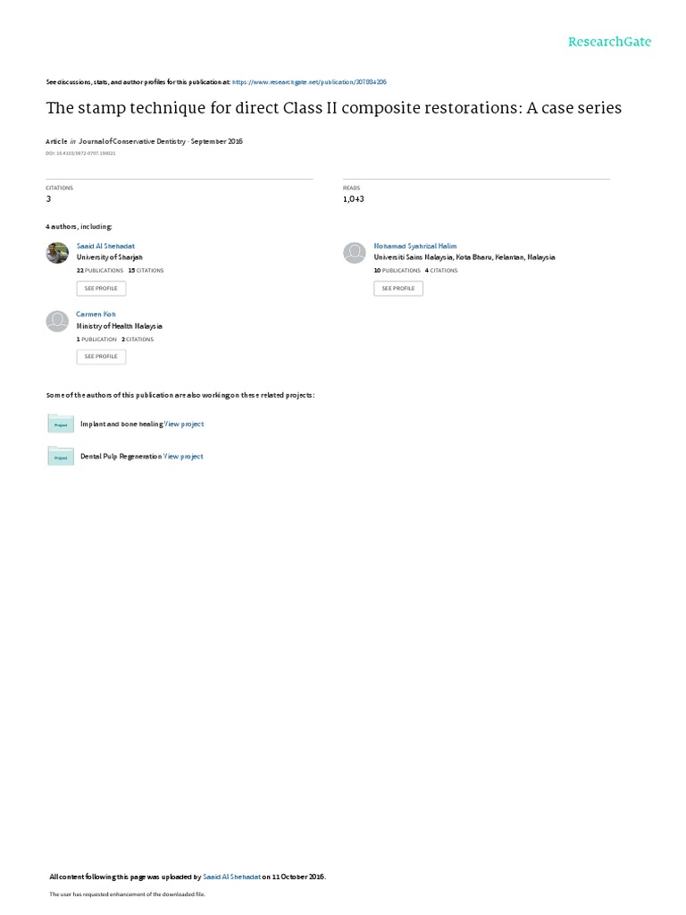 The Stamp Technique For Direct Class II Composite Restorations: A Case ...