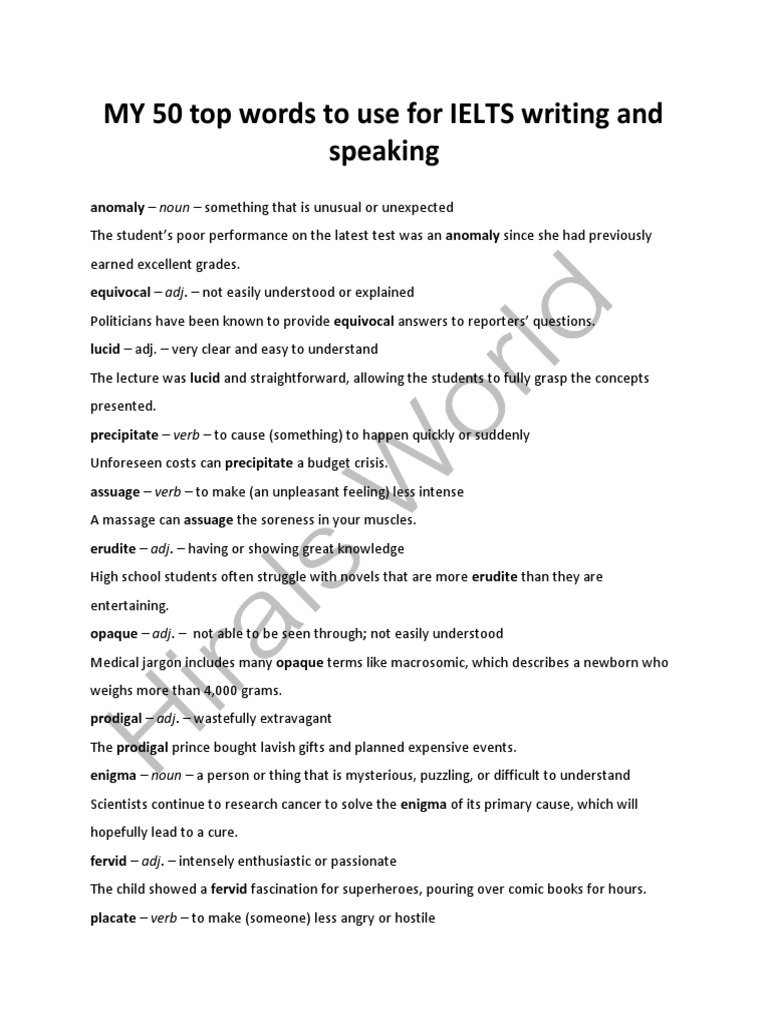MY 50 Top Words To Use For IELTS Writing and Speaking | PDF