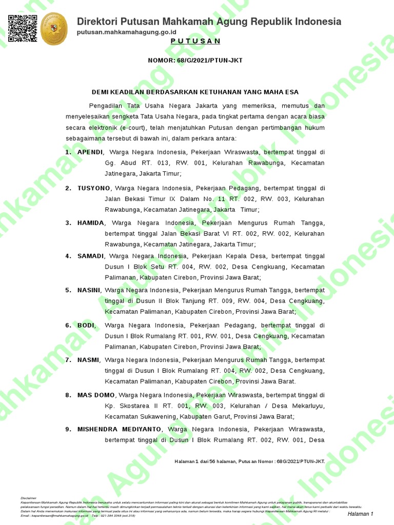 Putusan 68 G 2021 Ptun - JKT 20210928 | PDF