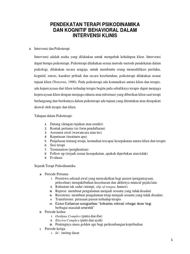Bahan Bacaan Tambahan Materi Terapi Berbasis Psikodinamika Dan Kognitif Perilaku | PDF