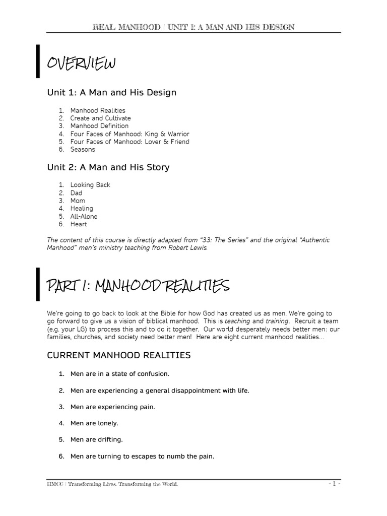 REAL Manhood-1-A Man and His Design-HANDOUT | PDF | Adam | Adam And Eve