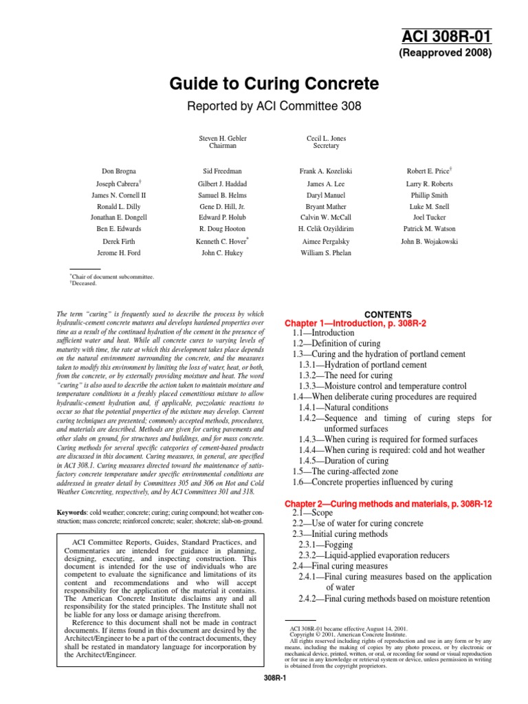 Guide To Curing Concrete: ACI 308R-01 | PDF | Concrete | Cement