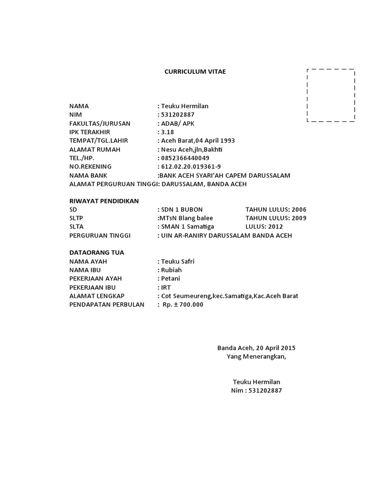 Contoh CV Beasiswa Dipa | PDF