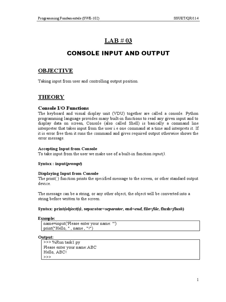 Objective: Console Input and Output | PDF | Command Line Interface | Input/Output