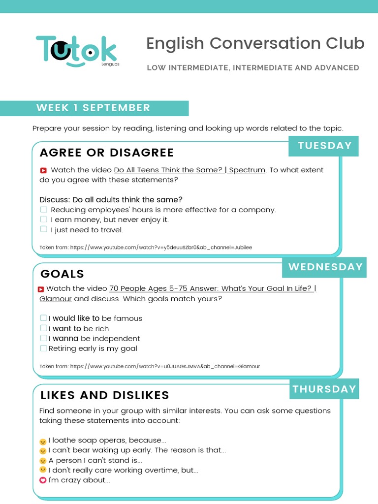 English Conversation Club W1 SEP | PDF