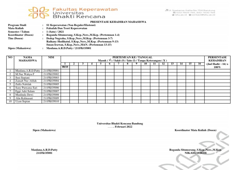 Contoh Absensi Mahasiswa | PDF