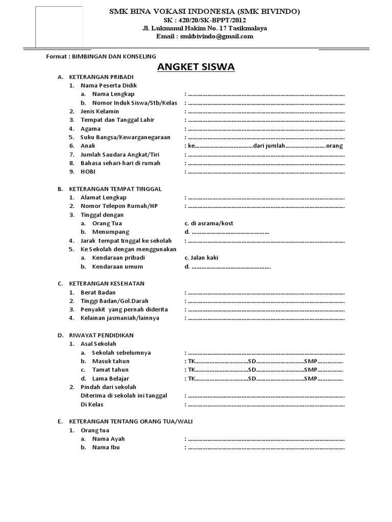 Format Angket Siswa BK | PDF