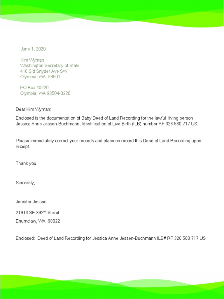 Baby Deed Cover Letter | PDF