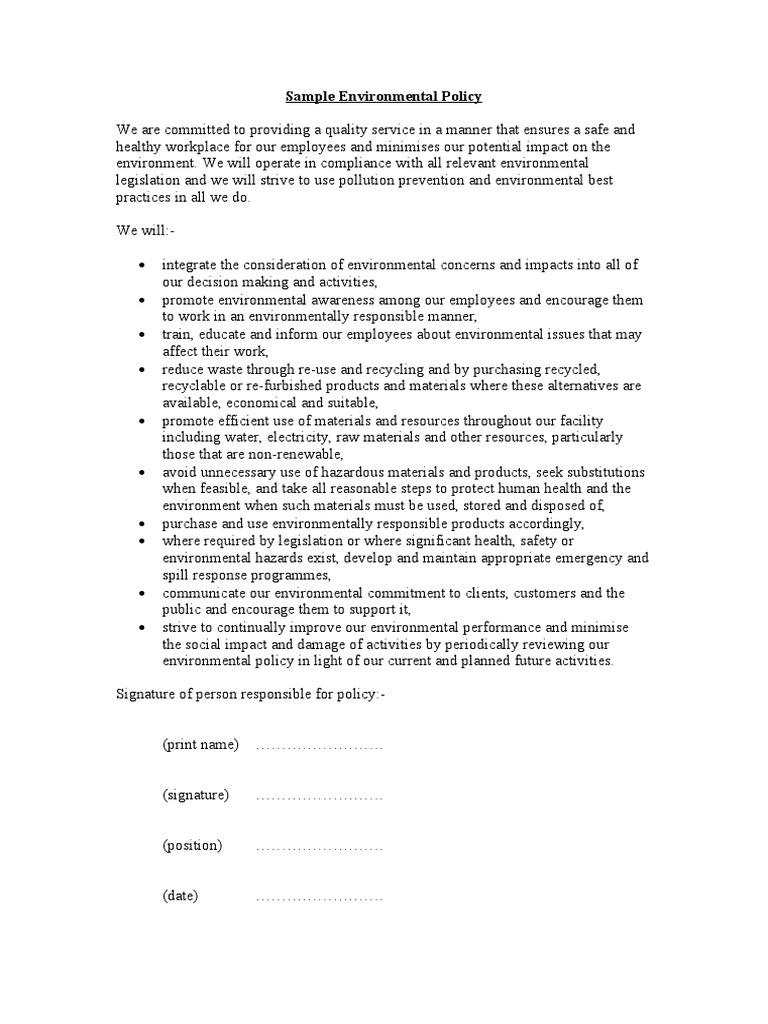 Sample Environmental Policy | PDF
