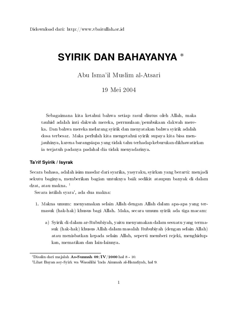 Syirik Dan Bahayanya | PDF