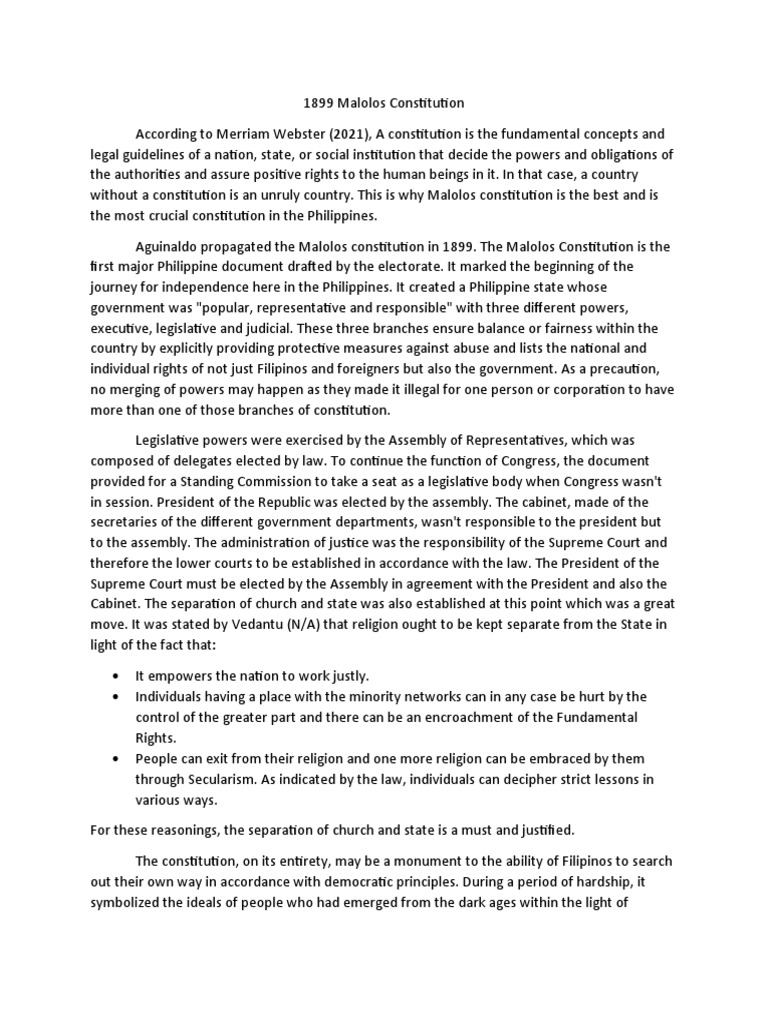 1899 Malolos Constitution | PDF | World Politics | Legal Documents