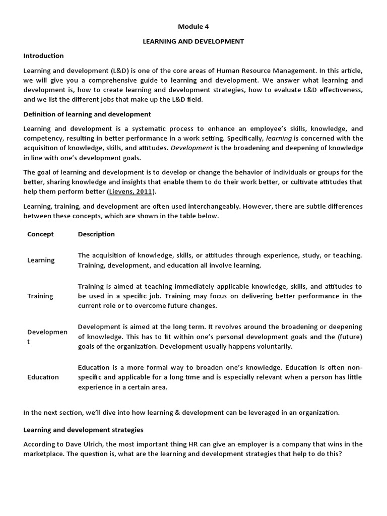 Module 4 Learning and Development | PDF | Competence (Human Resources ...