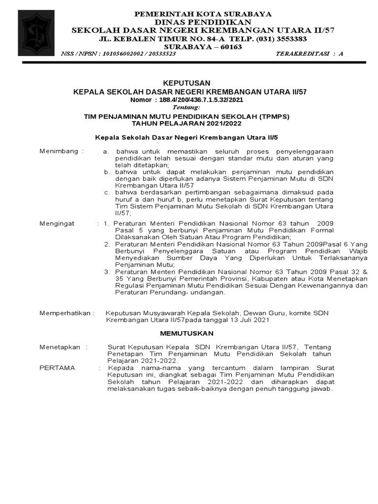 SK Tim Penjaminan Mutu Sekolah 2021 57 | PDF