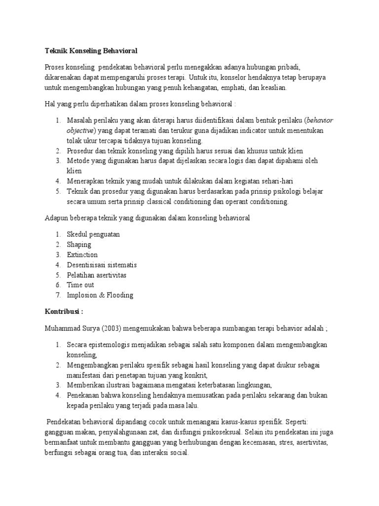 Teknik Konseling Behavioral Efektif | PDF | Karier & Perkembangan ...