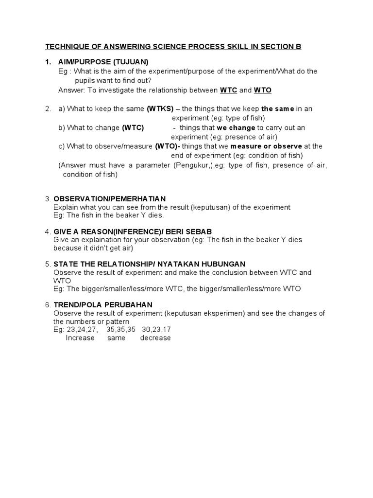 Technique of Answering Science Process Skill in Section B | PDF