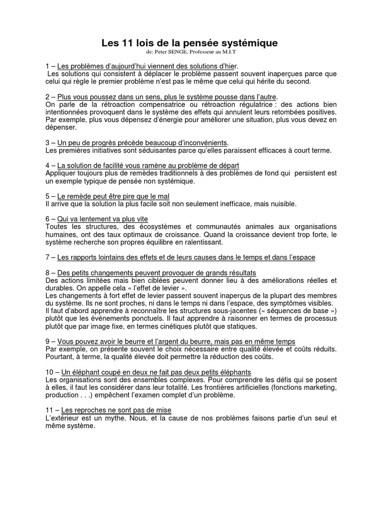11 Lois de la Pensée Systémique | PDF | Rétroaction positive
