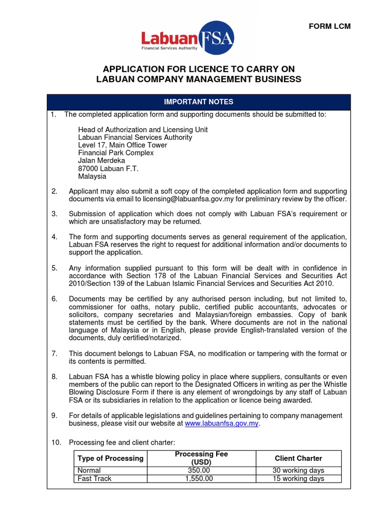 Form LCM - Labuan Company Managementv2 - 04032021 | PDF | Notary Public ...