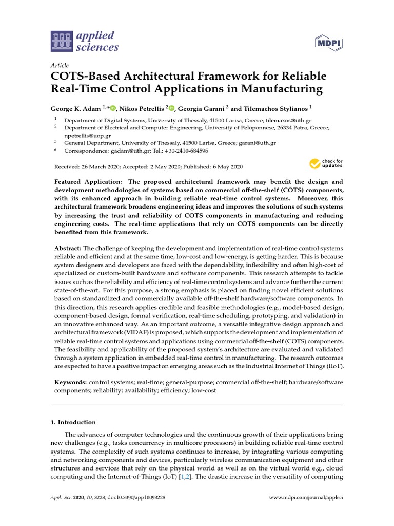 Applied Sciences: COTS-Based Architectural Framework For Reliable Real ...