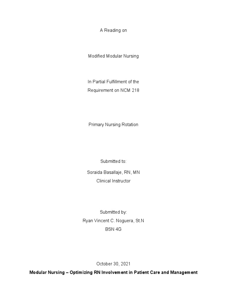 Modular Nursing Model Optimizes RN Involvement | PDF | Nursing | Patient