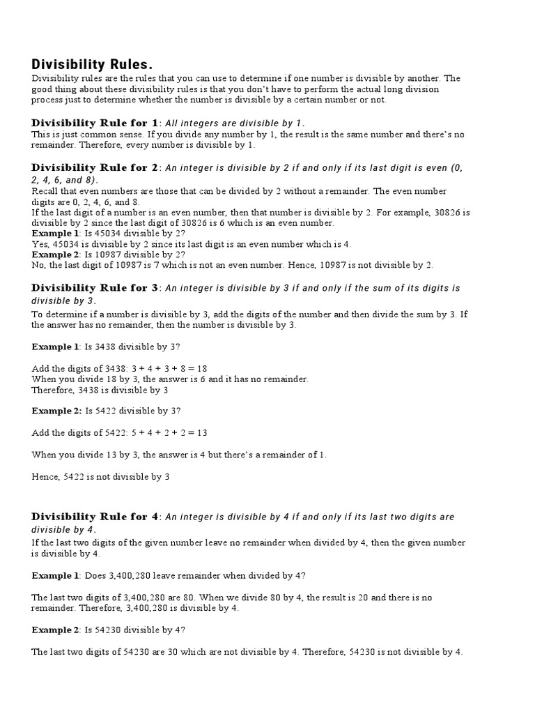Divisibility Rules | PDF | Numbers | Arithmetic Divisibility Rules | PDF | Numbers | Arithmetic