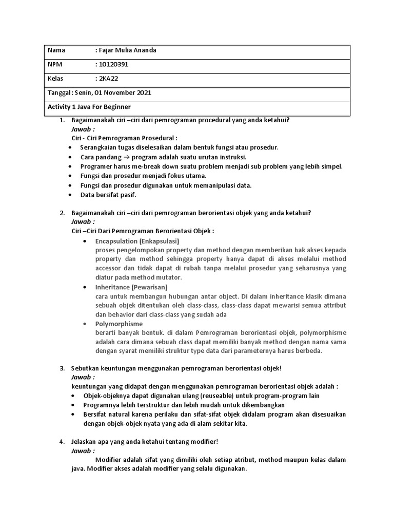 Pert1 - Act1 - Fajar Mulia Ananda - 10120391 | PDF